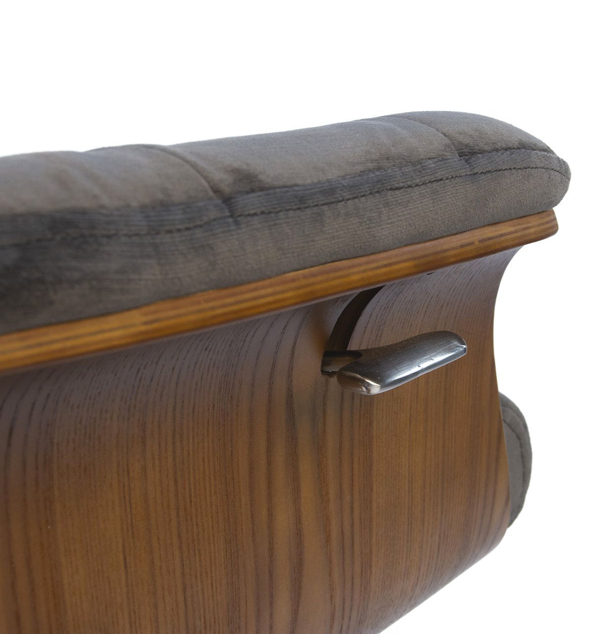 Fauteuil et Pouf relax manuel - Velours et Chêne Naturel - VEGA - M...