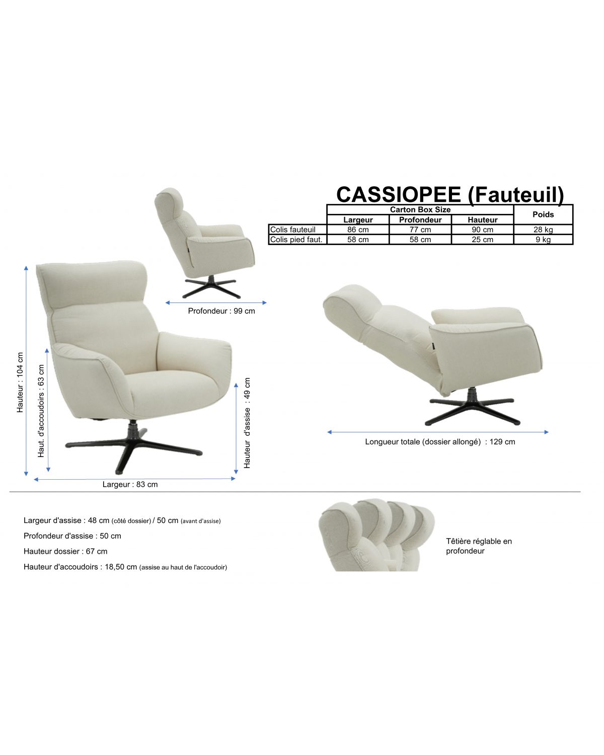 Ensemble fauteuil de relaxation Design + pouf assortis